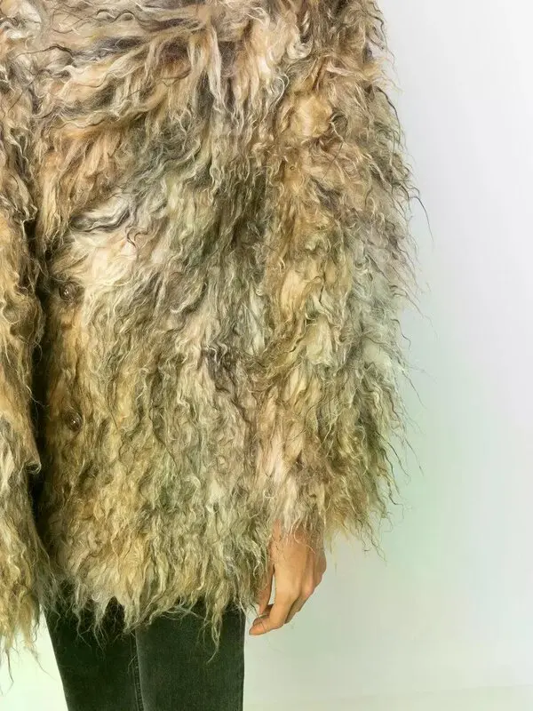 Lanificio Becagli Faux Fur Oversize Coat - Neutrals