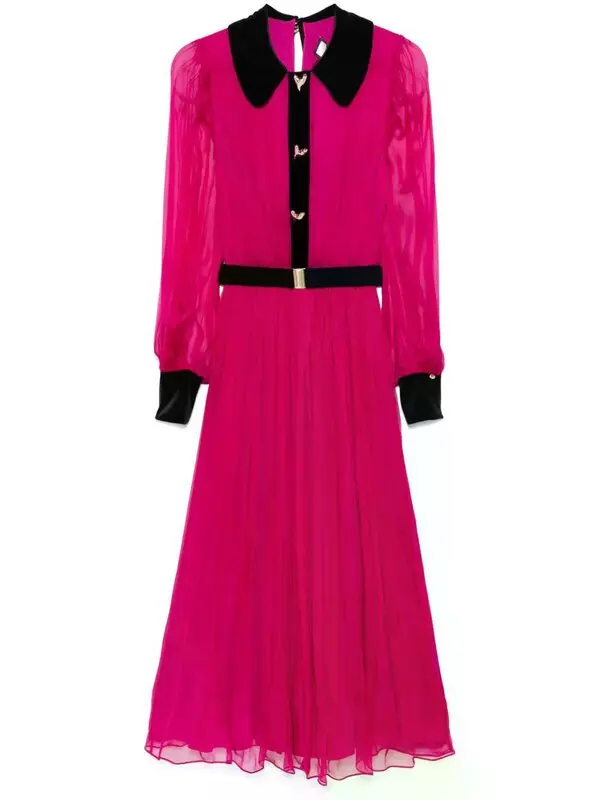 NISSA Belted Silk Midi Dress - Pink
