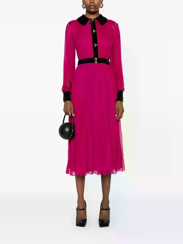 NISSA Belted Silk Midi Dress