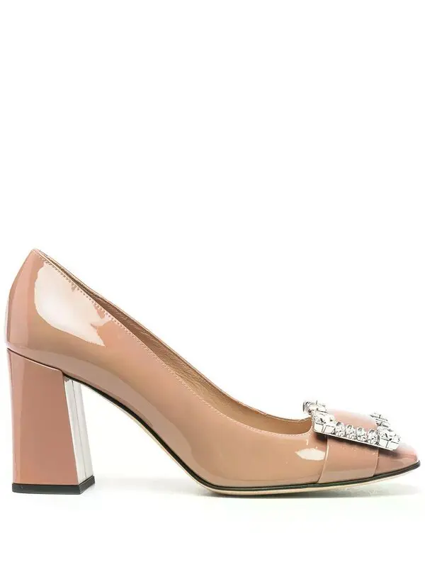 SERGIO ROSSI Embellished Patent Leather Pumps - Neutrals