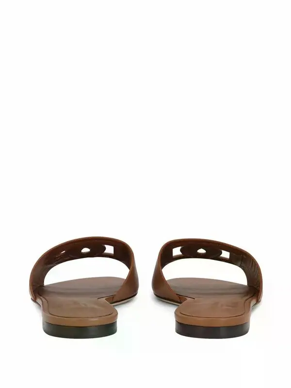 Dolce & Gabbana Dg Logo Calfskin Leather Slides - Brown