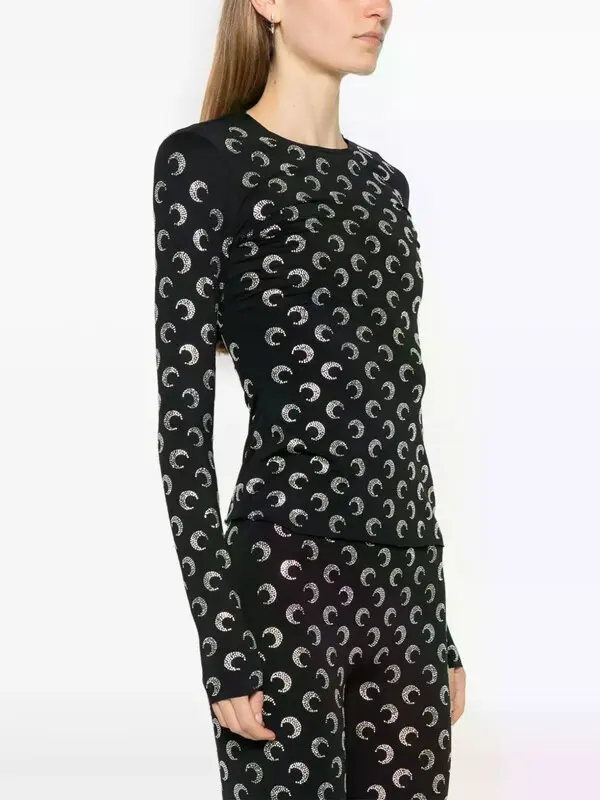 MARINE SERRE Crescent Moon Embellished Long Sleeve Top