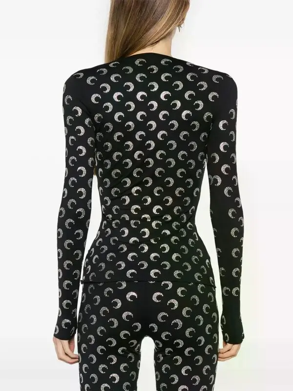 MARINE SERRE Crescent Moon Embellished Long Sleeve Top
