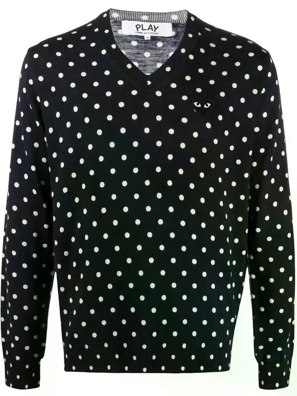 Comme Des Garçons Polka-dot V-neck Sweater - Blue
