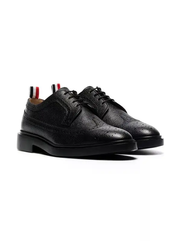 Thom Browne Longwing Pebble-grain Brogue Derby Shoes - Black