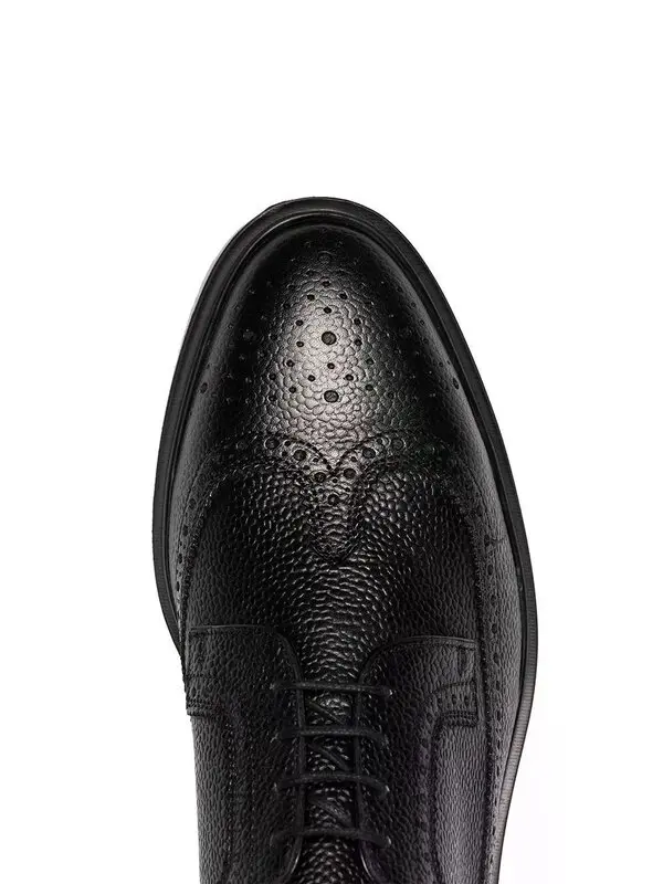 Thom Browne Longwing Pebble-grain Brogue Derby Shoes - Black