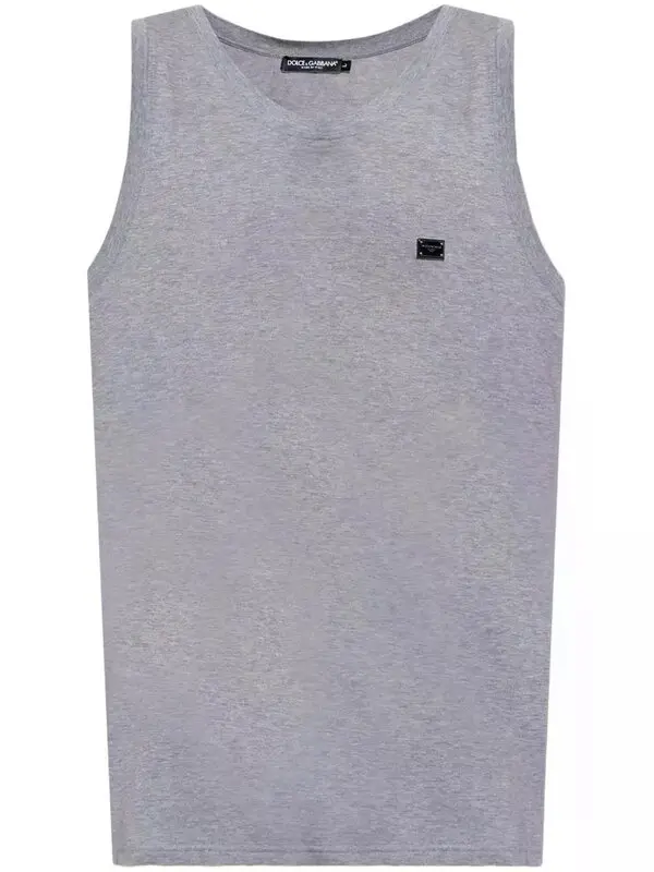 Dolce & Gabbana Sleeveless Crew Neck T-shirt With Logo Plaque