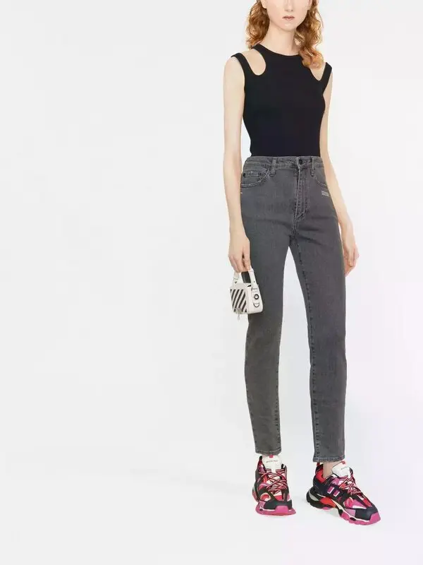 Off-White Slogan Print Cropped Skinny Jeans