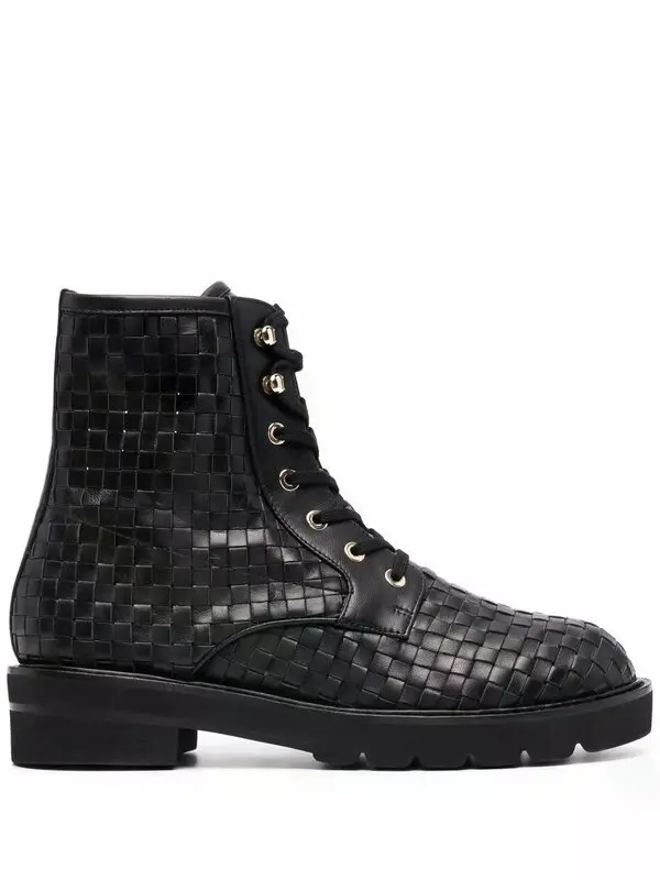 STUART WEITZMAN Mila Woven Leather Lace-up Ankle Boots - Black