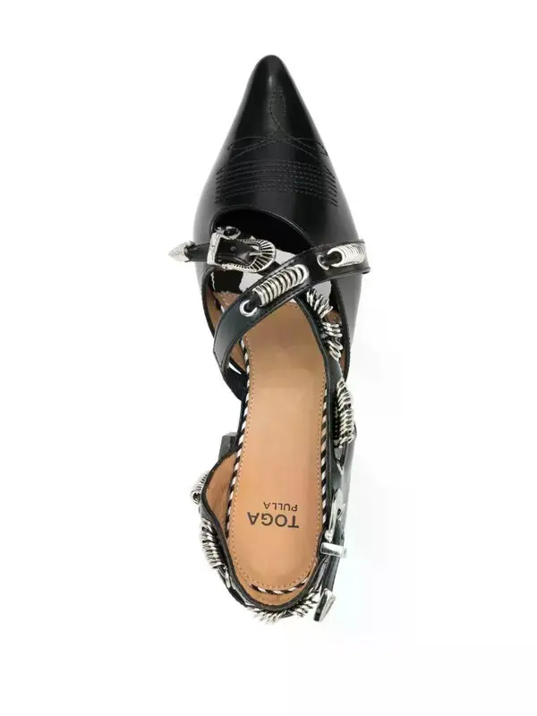 Toga Buckled Leather Ballerina Shoes - Black