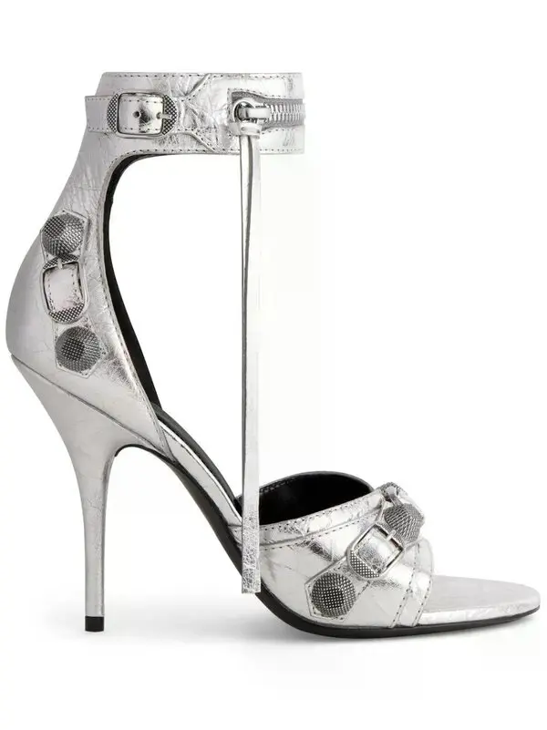 Balenciaga Cagole 110mm Metallic Finish Sandals - Silver