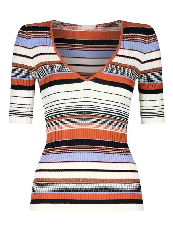 Liu Jo Striped Knit T-shirt With V-neck