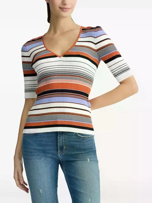 Liu Jo Striped Knit T-shirt With V-neck