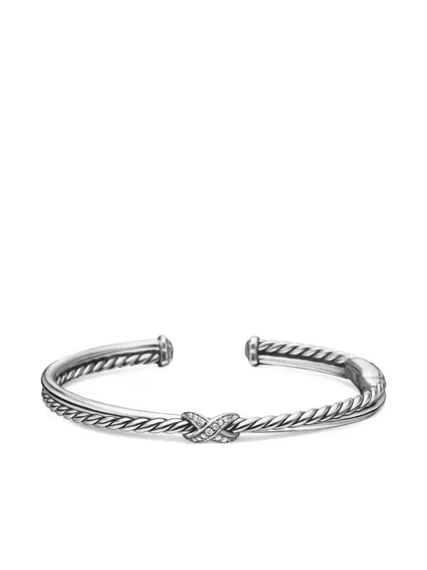 David Yurman Sterling Petite X Station Diamond Bracelet