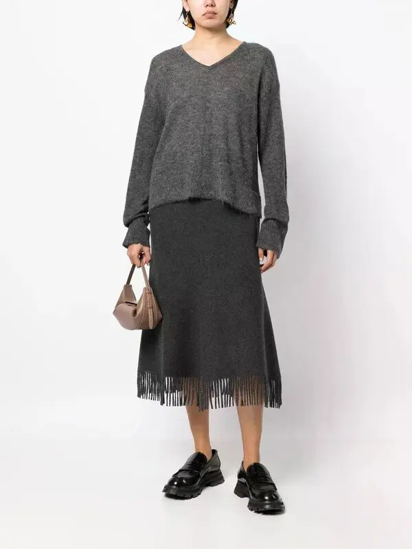 Goen.j Fringed A-line Wool-blend Skirt