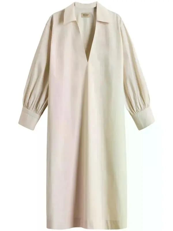 Woolrich Cotton Dress With Classic Collar And Puff Sleeves - Neutrals