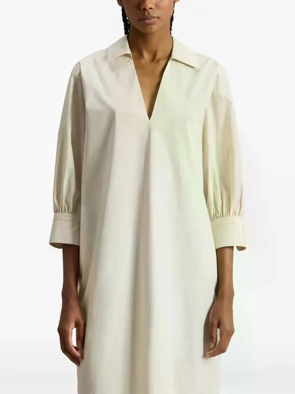 Woolrich Cotton Dress With Classic Collar And Puff Sleeves - Neutrals