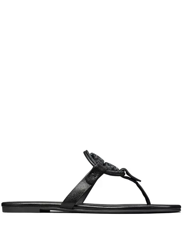 Tory Burch Miller Pavé Leather Flip-flops - Black