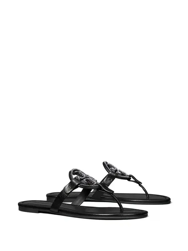 Tory Burch Miller Pavé Leather Flip-flops - Black
