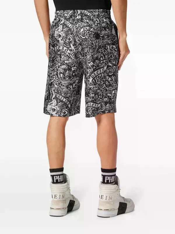 Philipp Plein Tattoo Print Silk Shorts