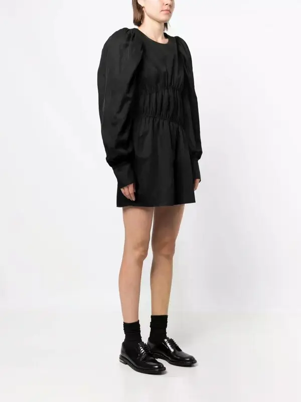 Goen.j Puffed-sleeves Ruched Dress - Black