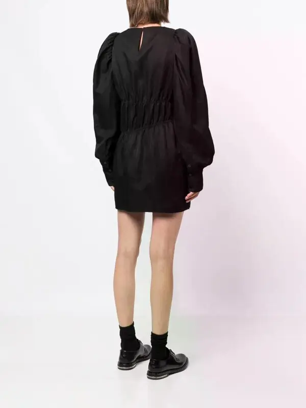 Goen.j Puffed-sleeves Ruched Dress - Black