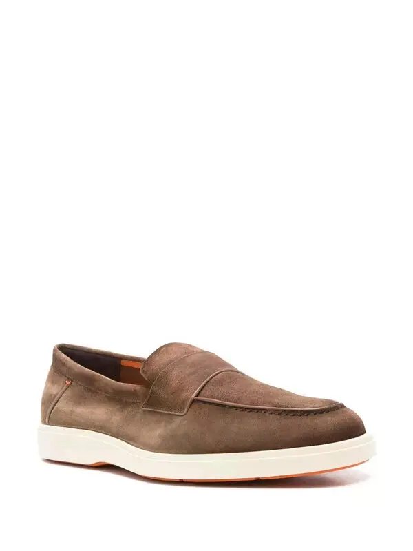 Santoni Suede Loafers With Raised Seam Detail