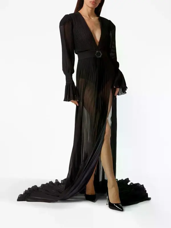 Philipp Plein Semi-sheer Pleated Maxi Dress