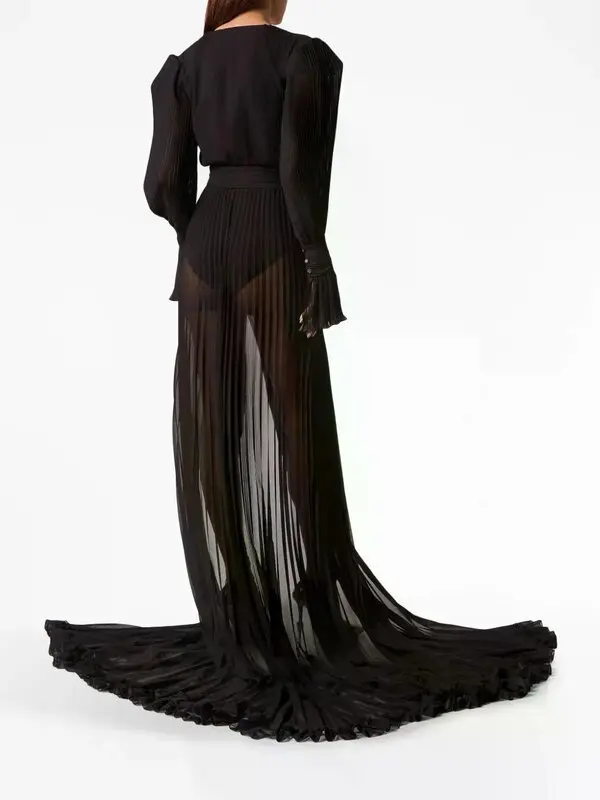 Philipp Plein Semi-sheer Pleated Maxi Dress