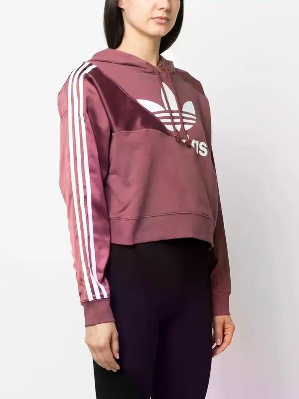 Adidas Cropped Drawstring Hoodie With Contrasting Panels