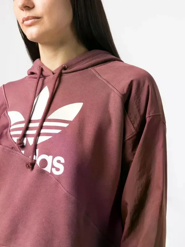 Adidas Cropped Drawstring Hoodie With Contrasting Panels