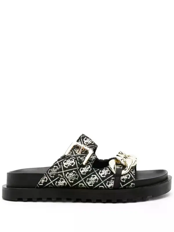 Guess Fatema Chain-link Slides With Logo Motif - Black