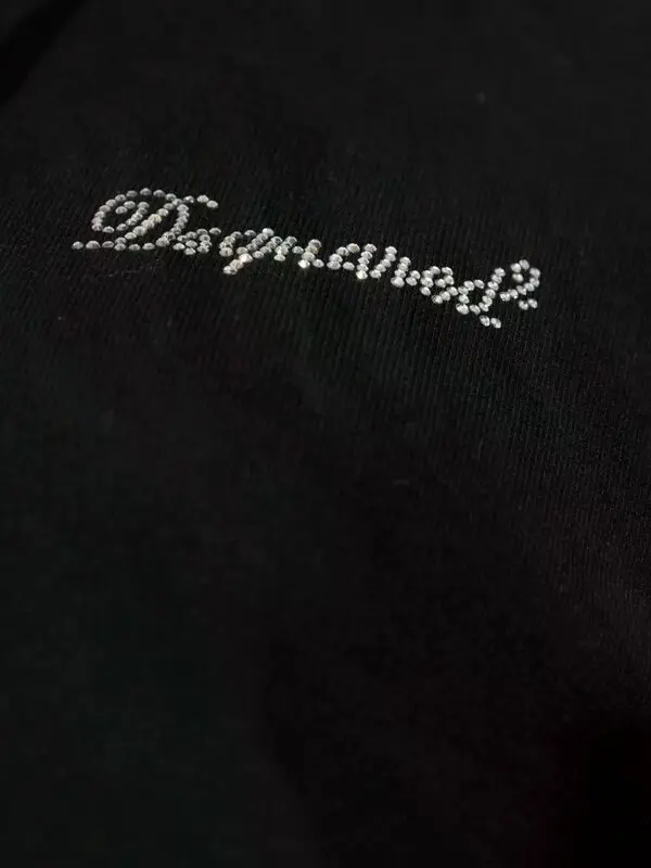 Dsquared2 Cropped Hoodie With Rhinestone Logo - Black