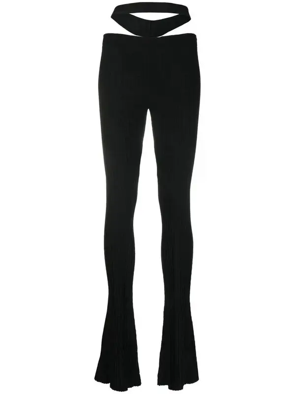 ANDREĀDAMO Cut-out Ribbed-knit Trousers - Black