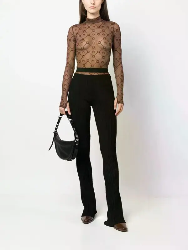 ANDREĀDAMO Cut-out Ribbed-knit Trousers - Black