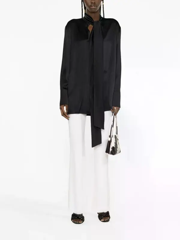 JIL SANDER Pussy-bow Silk-satin Blouse - Black