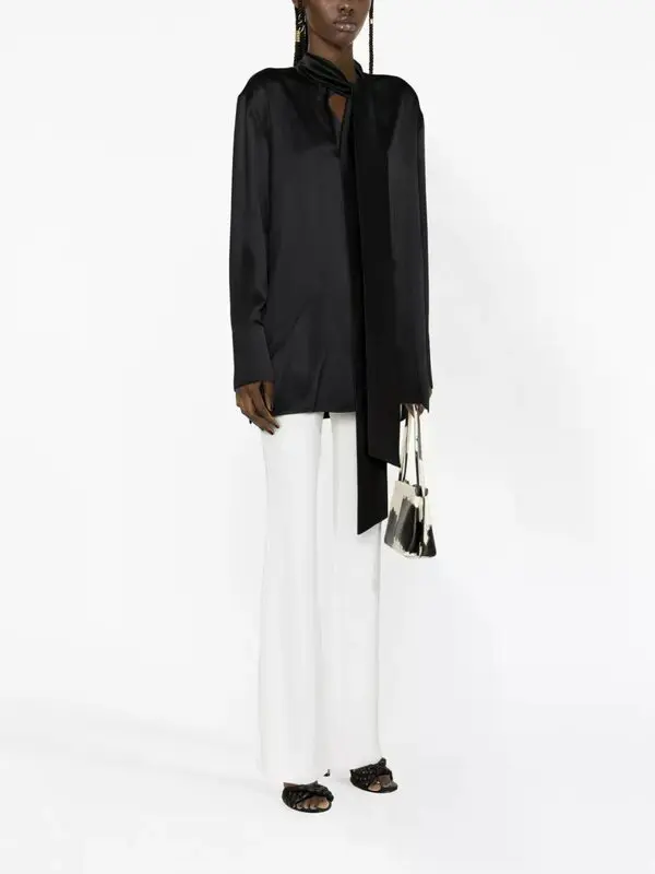 JIL SANDER Pussy-bow Silk-satin Blouse