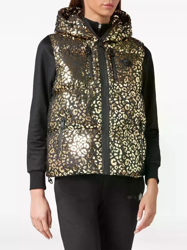 PLEIN SPORT Leopard-print Puffer Gilet - Gold
