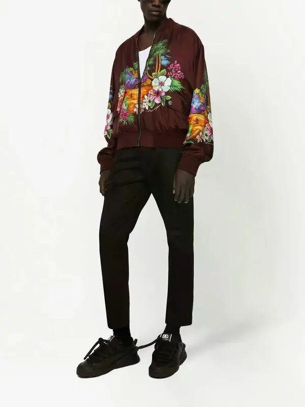 Dolce & Gabbana Island Print Silk Bomber Jacket