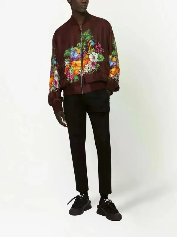 Dolce & Gabbana Island Print Silk Bomber Jacket