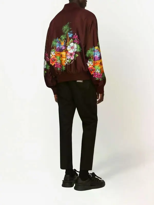 Dolce & Gabbana Island Print Silk Bomber Jacket