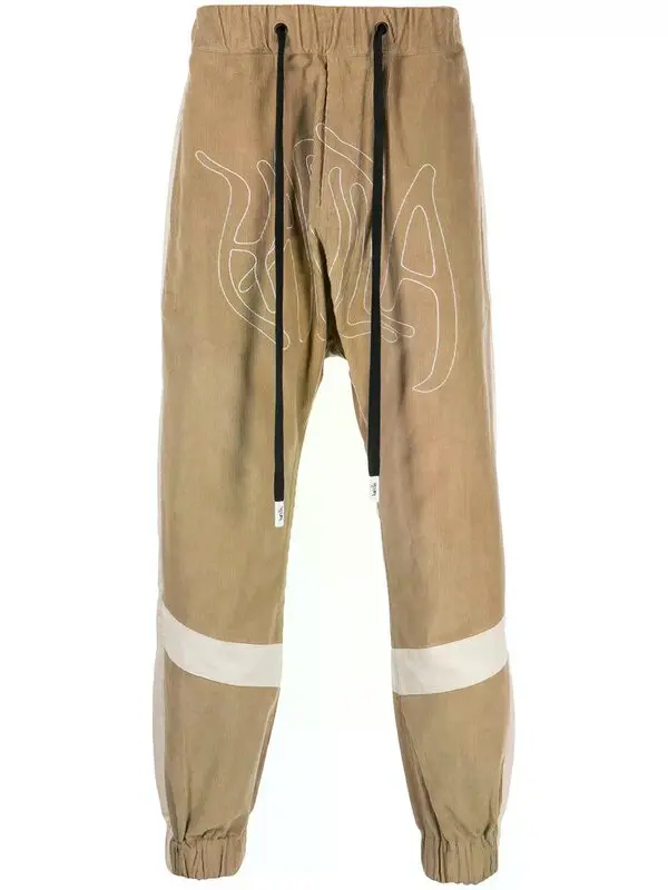HACULLA. Embroidered-logo Ribbed Drop-crotch Pants - Brown