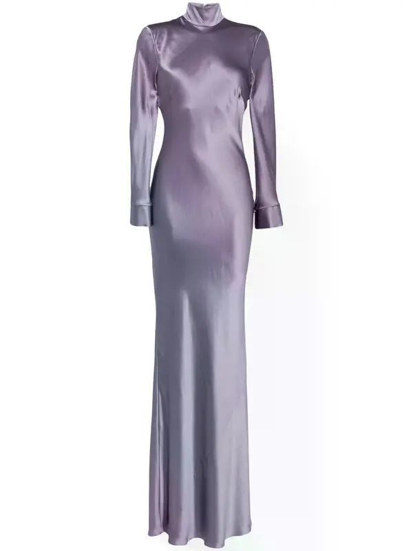 Michelle Mason Long Sleeve Silk Gown - Purple