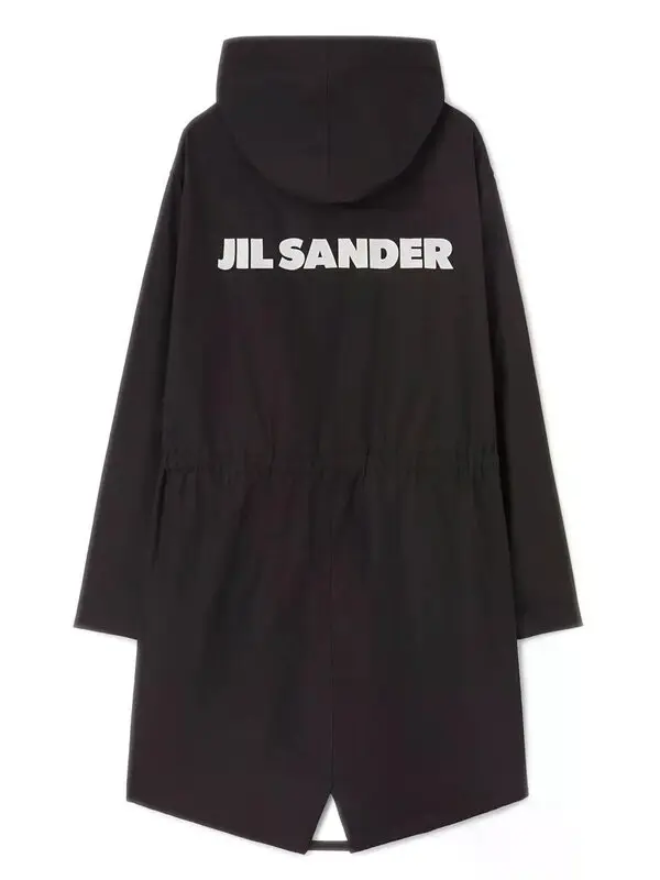 JIL SANDER Logo Print Hooded Parka - Black