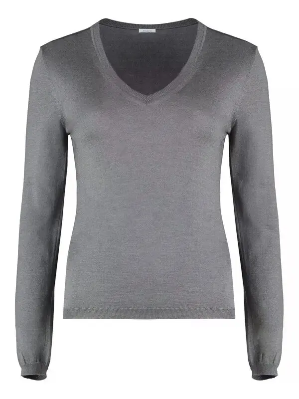 Malo Long Sleeve V-neck Jersey Top - Grey