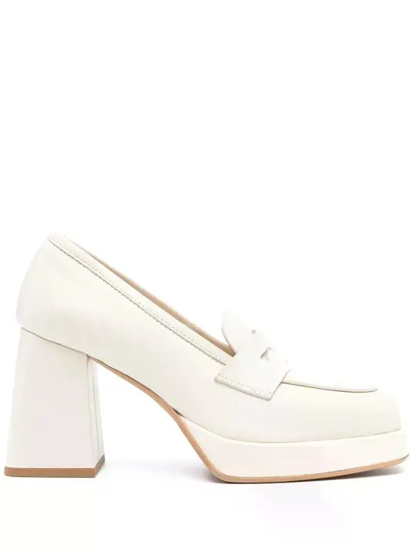 VAMSKO Greta Leather Block Heel Pumps - Neutrals