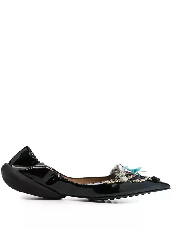 13 09 SR Crystal-embellished Pointed Ballerina Shoes