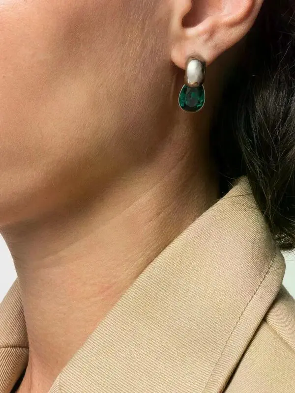 Mounser Gemini Hoop Earring With Emerald Gemstone Pendant - Silver