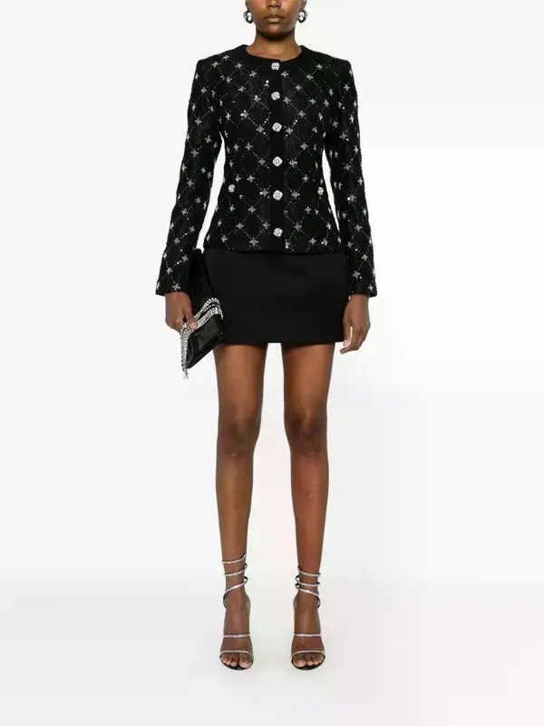 NISSA Embroidered Jacquard Jacket With Crystal Embellishments