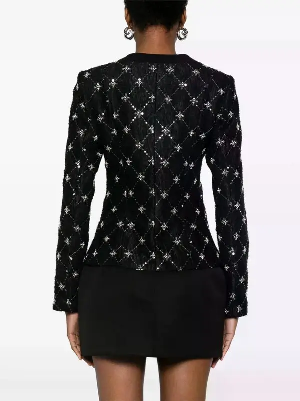 NISSA Embroidered Jacquard Jacket With Crystal Embellishments